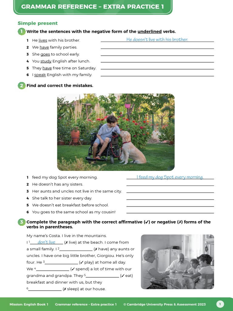 Mission English 1, Grammar Reference Worksheet 1 | PDF | Syntax | Grammar