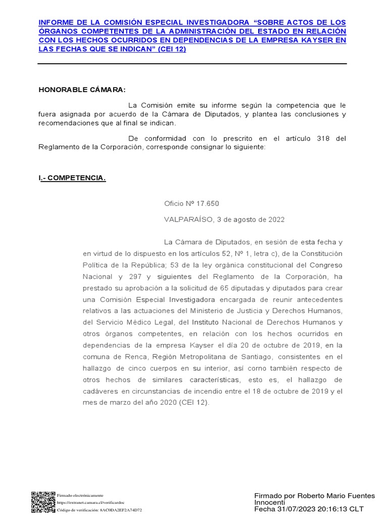 Informe Final Comisión Investigadora Del Caso Kayser | PDF | Policía | Derechos humanos