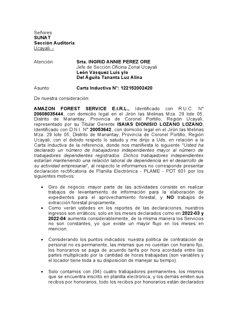 Carta Descargo Sunat | PDF