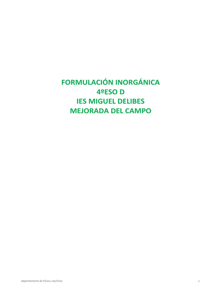 Form Inorg 4ºD | PDF | Compuestos químicos | Ácido