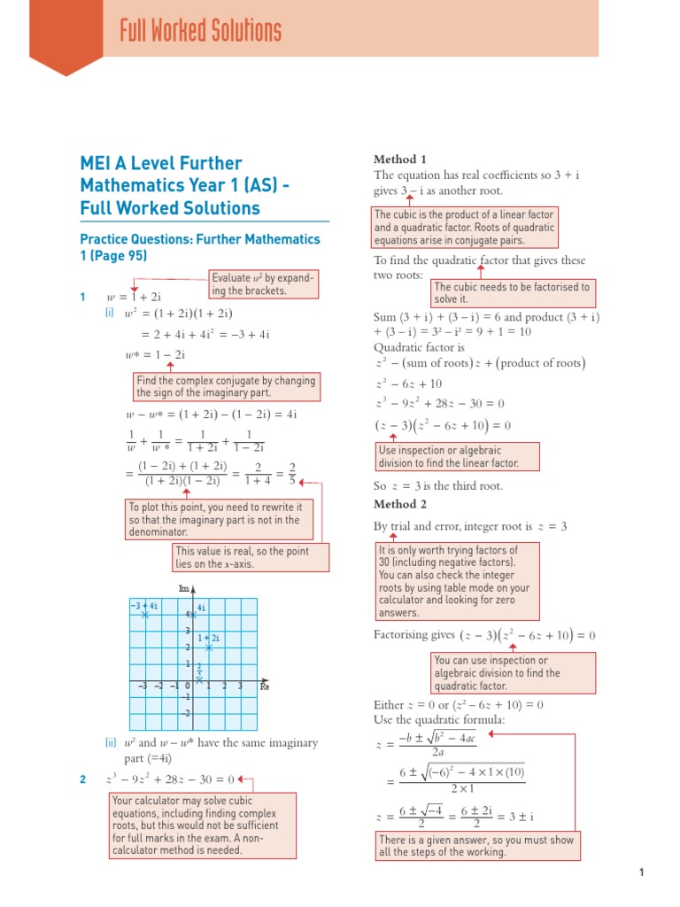 MEI A Level Further Mathematics Full Worked Solution | PDF | Quadratic ...