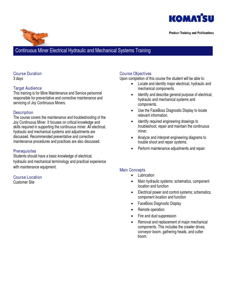 Continuous Miner Maintenance Training | PDF | Troubleshooting
