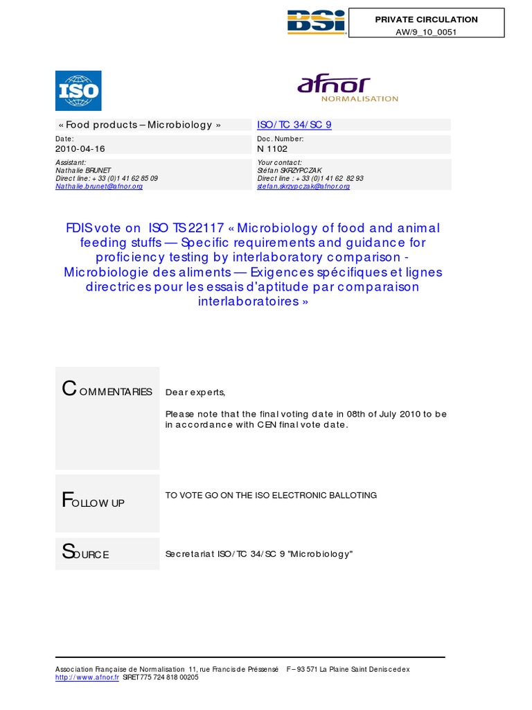 Isotc34sc9 - N1102 - Fdis 22117 | PDF | International Organization For Standardization ...