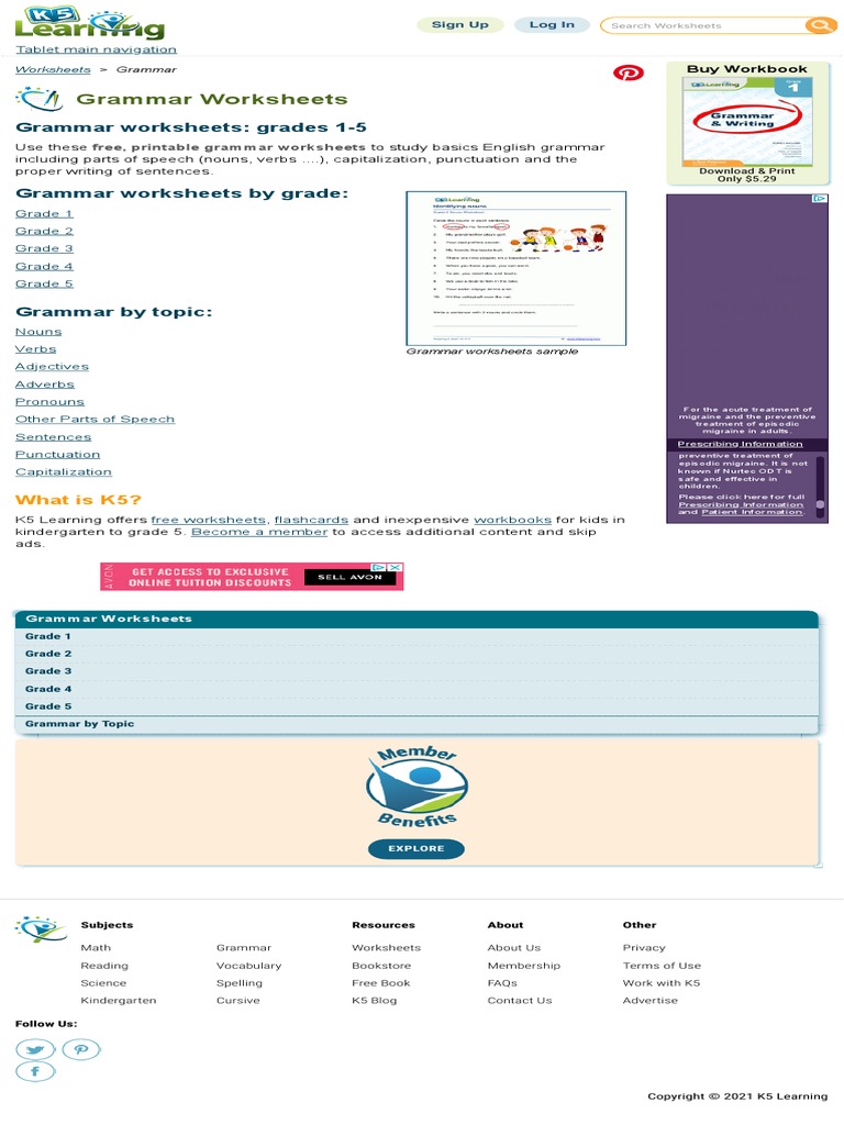 Grammar Worksheets For Elementary School - Printable & Free K5 Learning ...