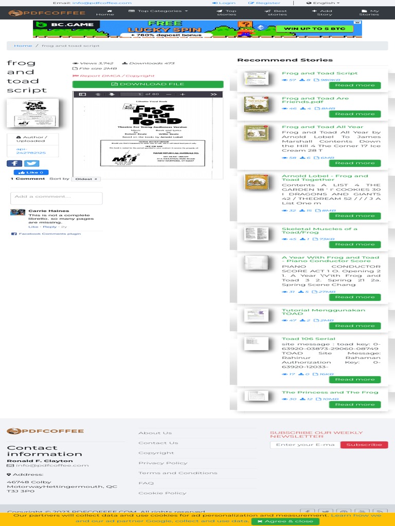 Frog and Toad Script | PDF