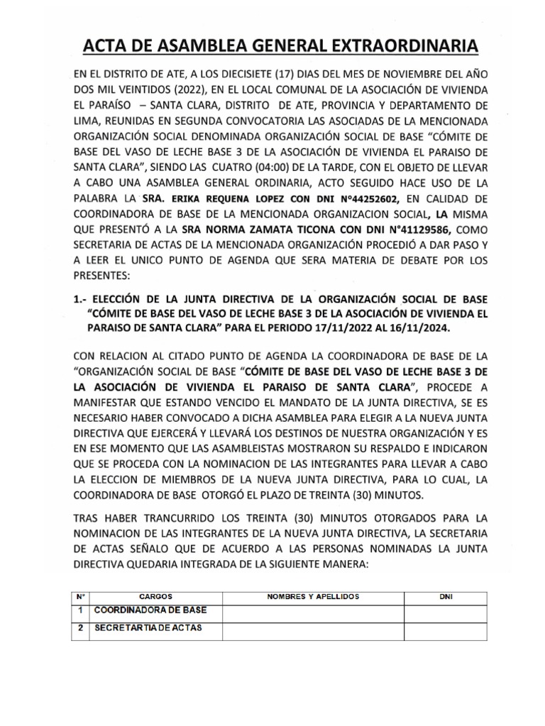 Acta de Asamblea | PDF