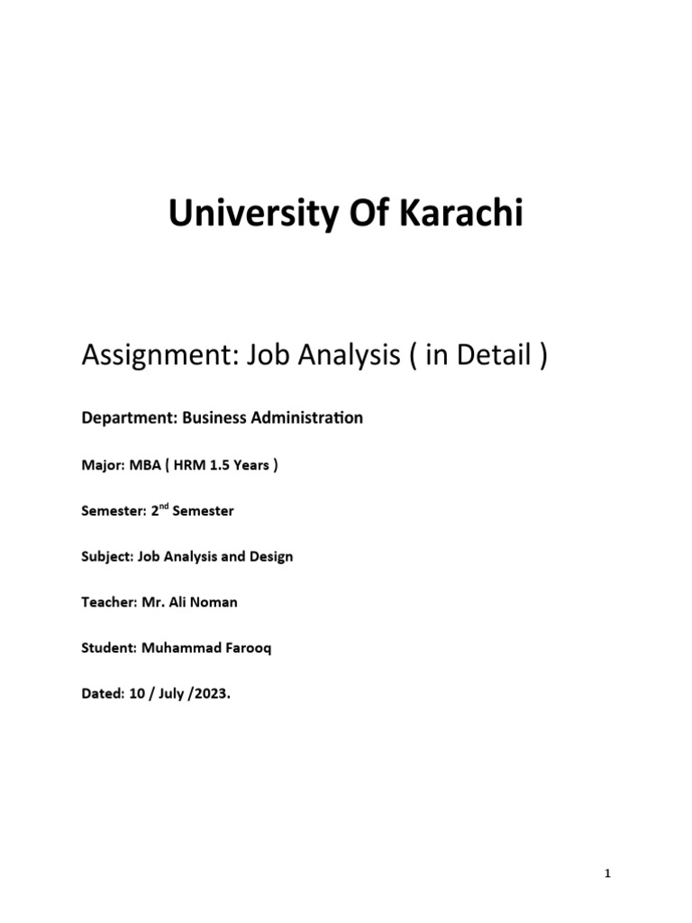 Job Analysis Assignment No-1.M Farooq - Mba (HRM 1.5) UoK. | PDF