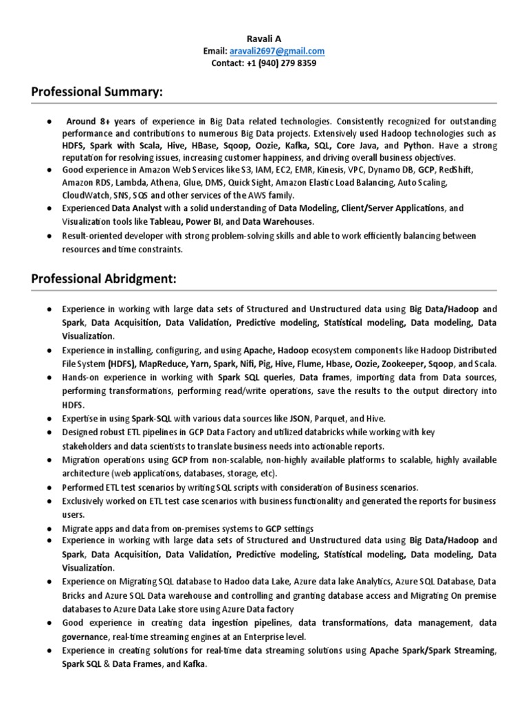 Ravali Data Engineer GCP | PDF | Apache Spark | Apache Hadoop