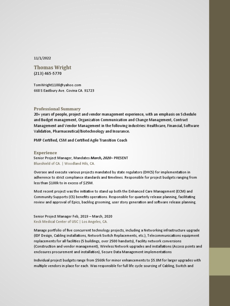 Thomas Wright Resume Nov-21-22 | PDF | Project Management | Business