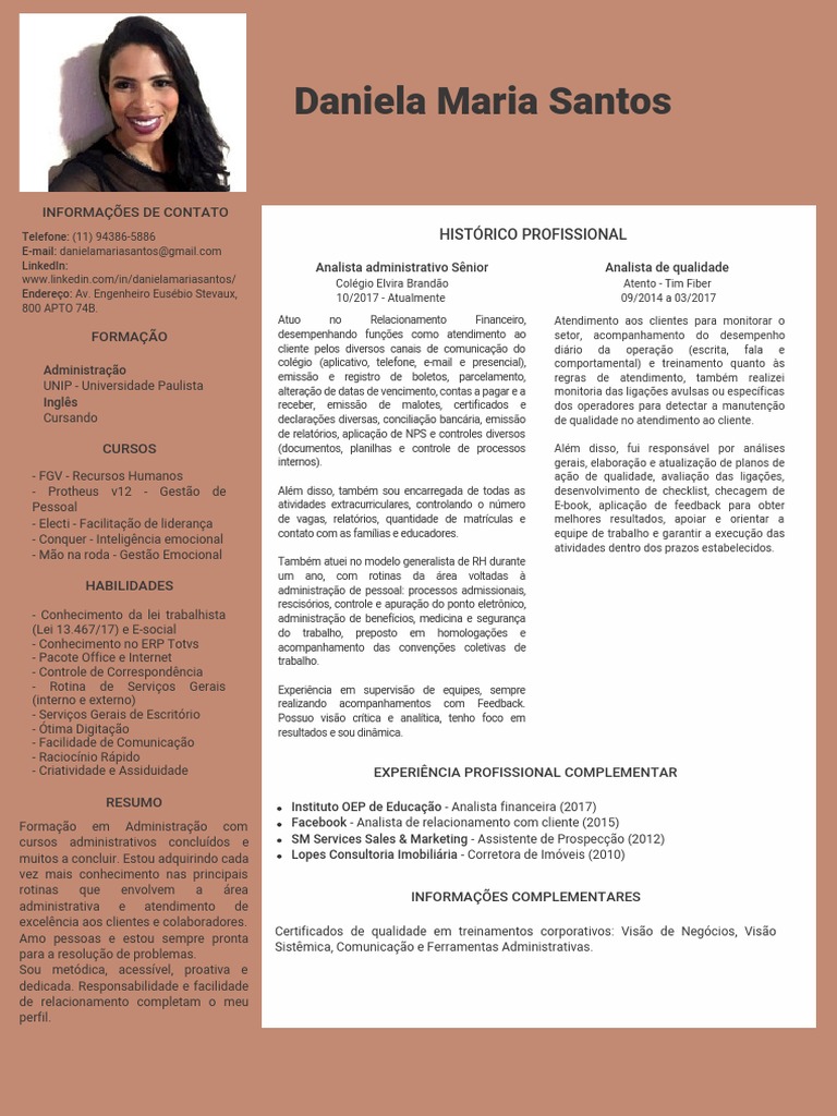 CV Daniela | Download grátis PDF | Gestão de recursos humanos | Business