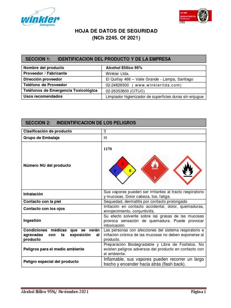 Alchol Etilico 95 MSDS OK 2021 | PDF