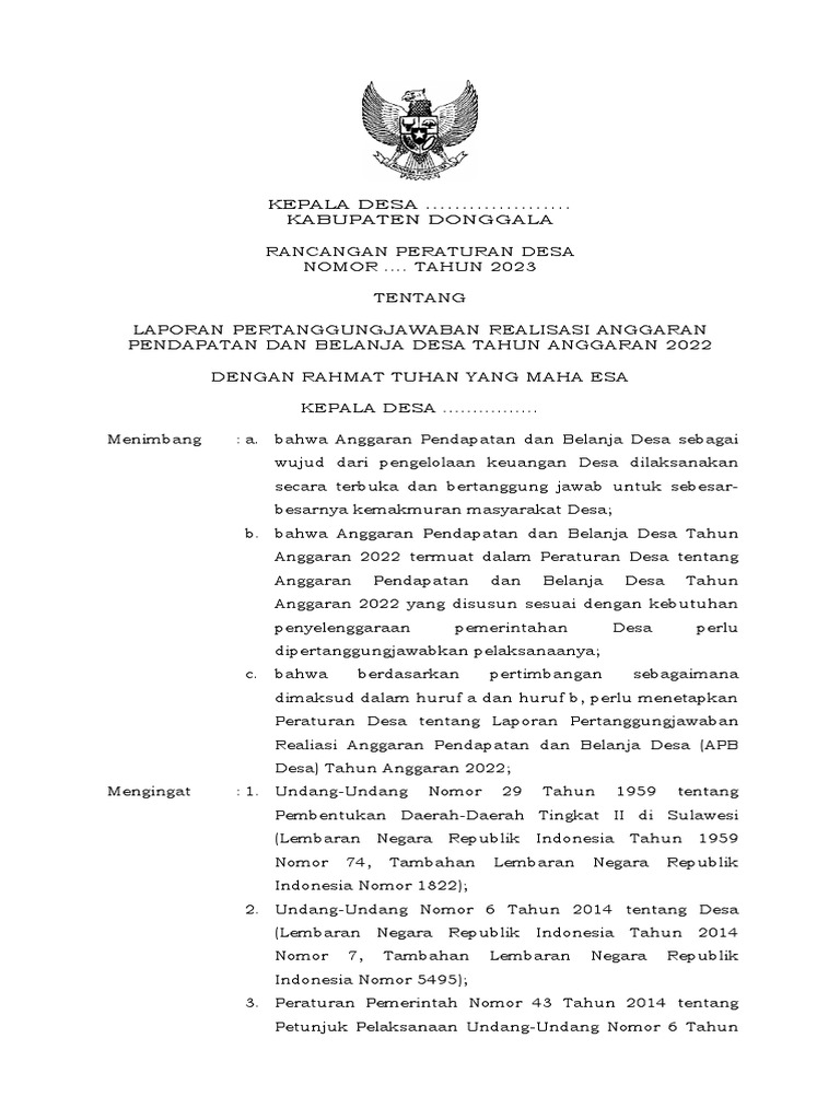 Contoh Draft Perdes LPJ | PDF