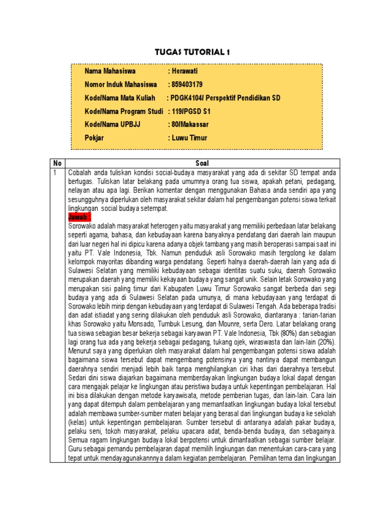 Tugas Tutorial 1 - Perspektif Pendidikan - Herawati | PDF