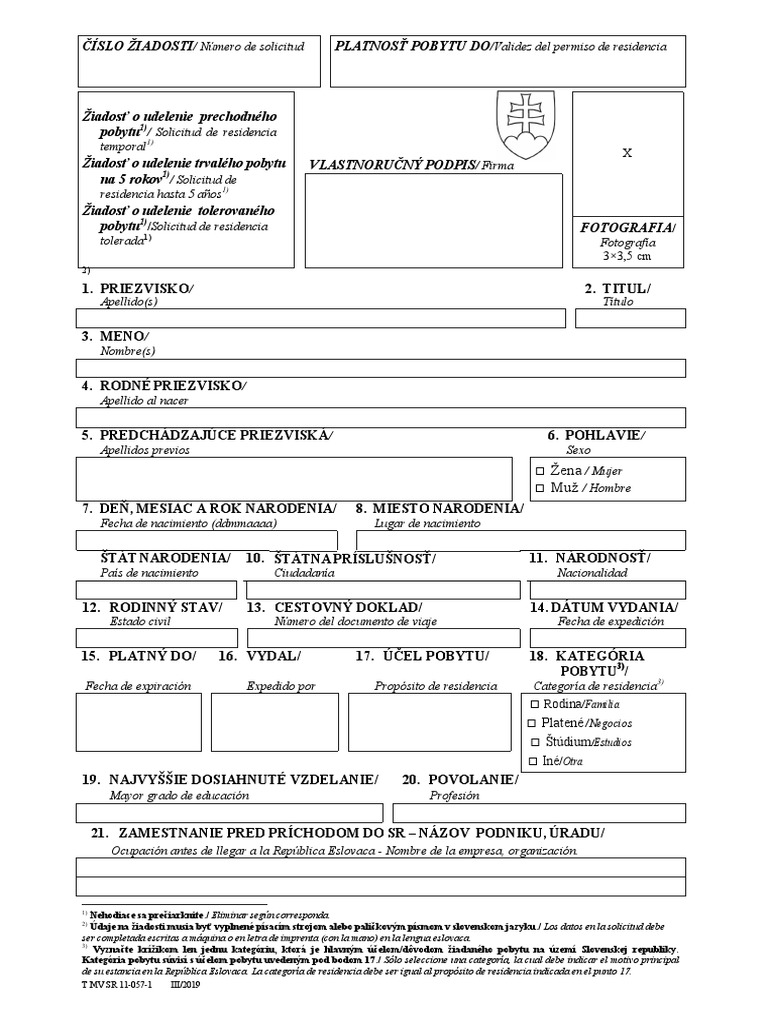 11-057-1 Ziadost o Udelenie Prechodneho Pobytu ESP 2019 | PDF