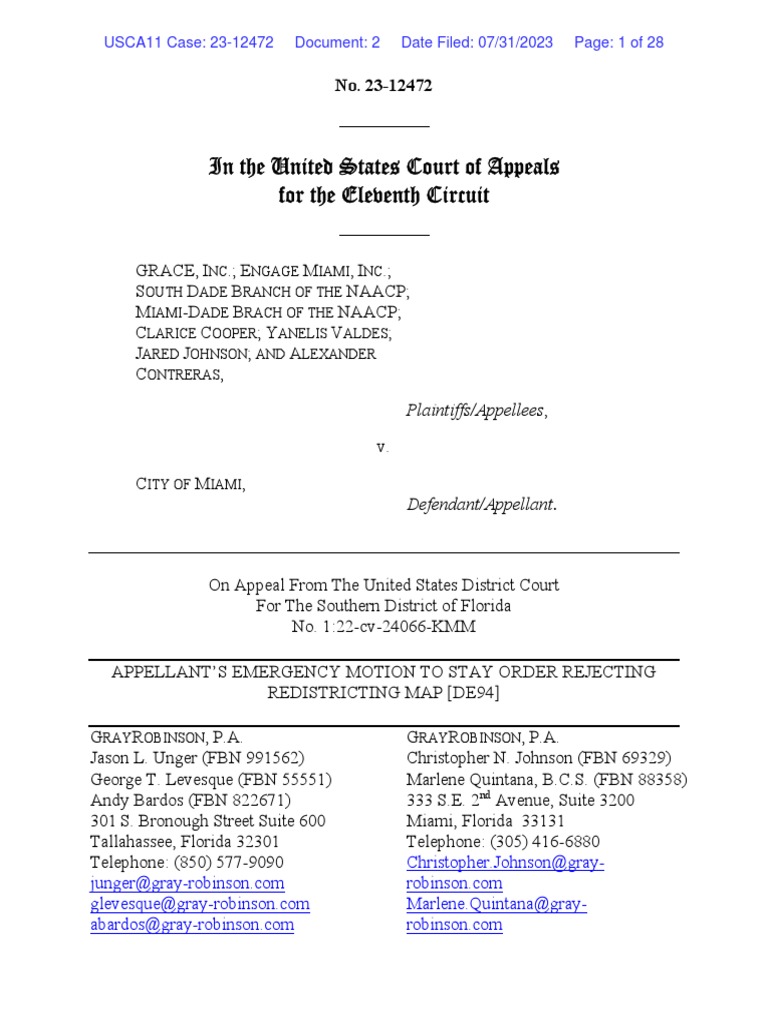 US APP CA11!23!12472 D81938950e1556 EMERGENCY MOTION To Stay Pending ...