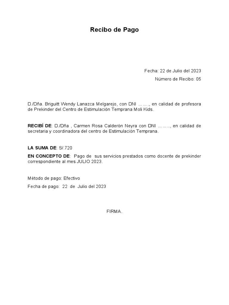 Plantilla Recibo De Pago En Word Pdf