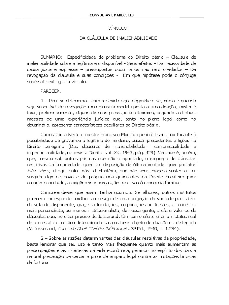 Da Cláusula de Inalienabilidade | PDF