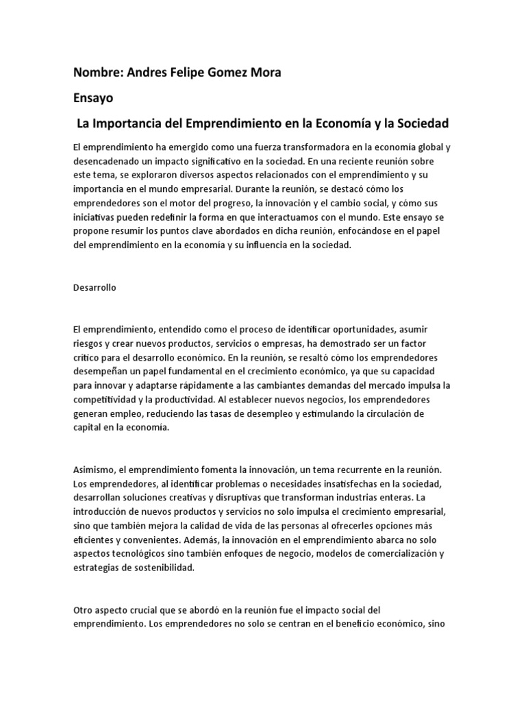 Emprendimiento: Motor Económico y Social | PDF | Iniciativa empresarial | Innovación