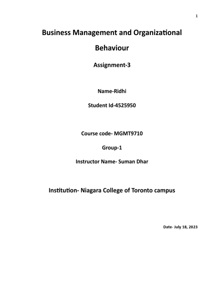Business Management and Organizational Behaviour Assignment 3 | PDF | Cross Cultural ...