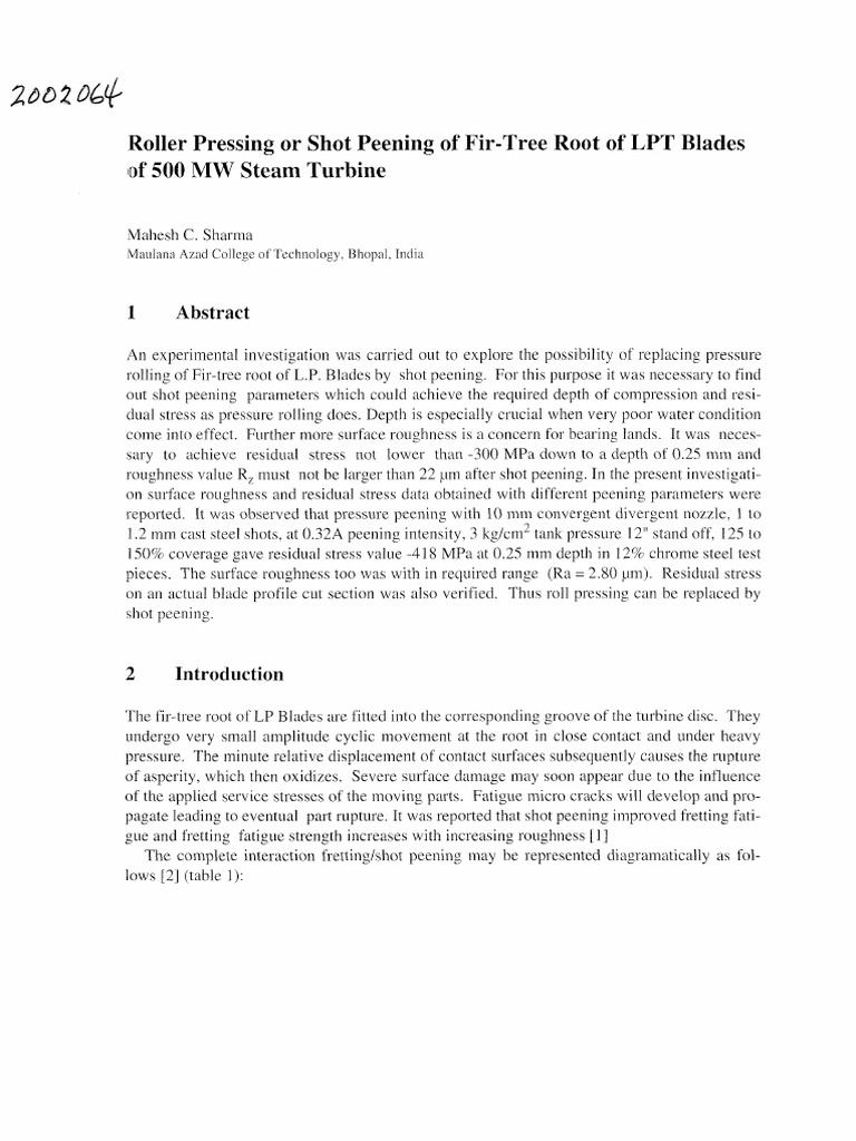 Roller Pressing or Shot Peening of Fir-Tree Root of LPT Blades of 500 ...