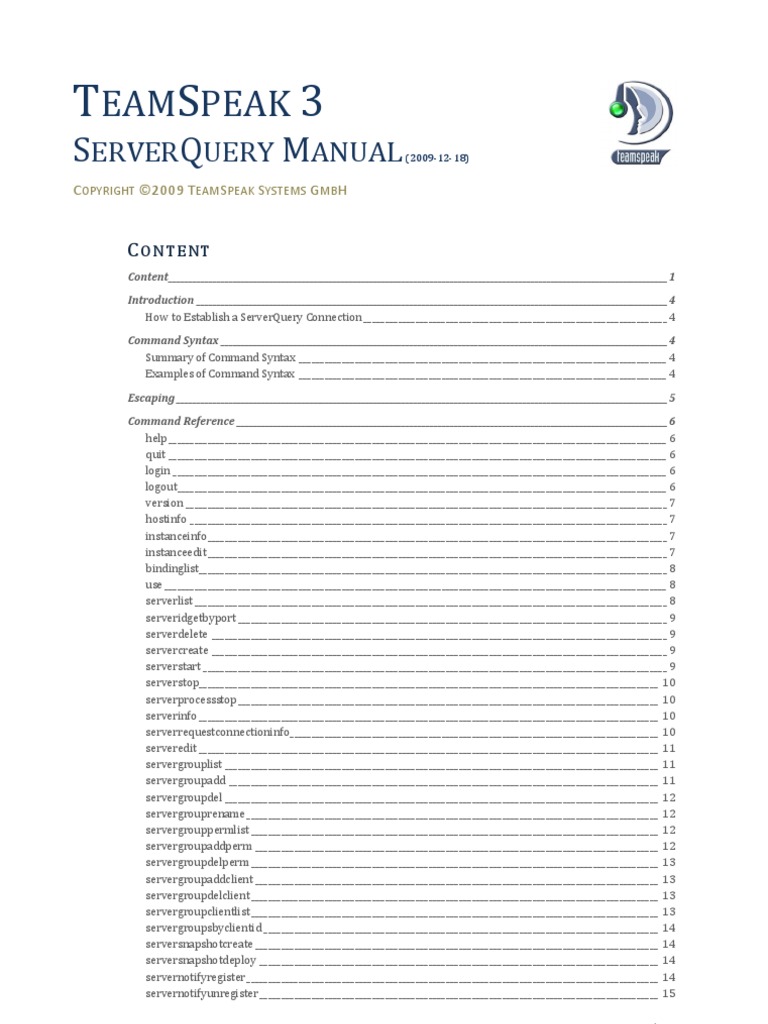 Ts3 Server Query Manual | PDF | Port (Computer Networking) | Server (Computing)