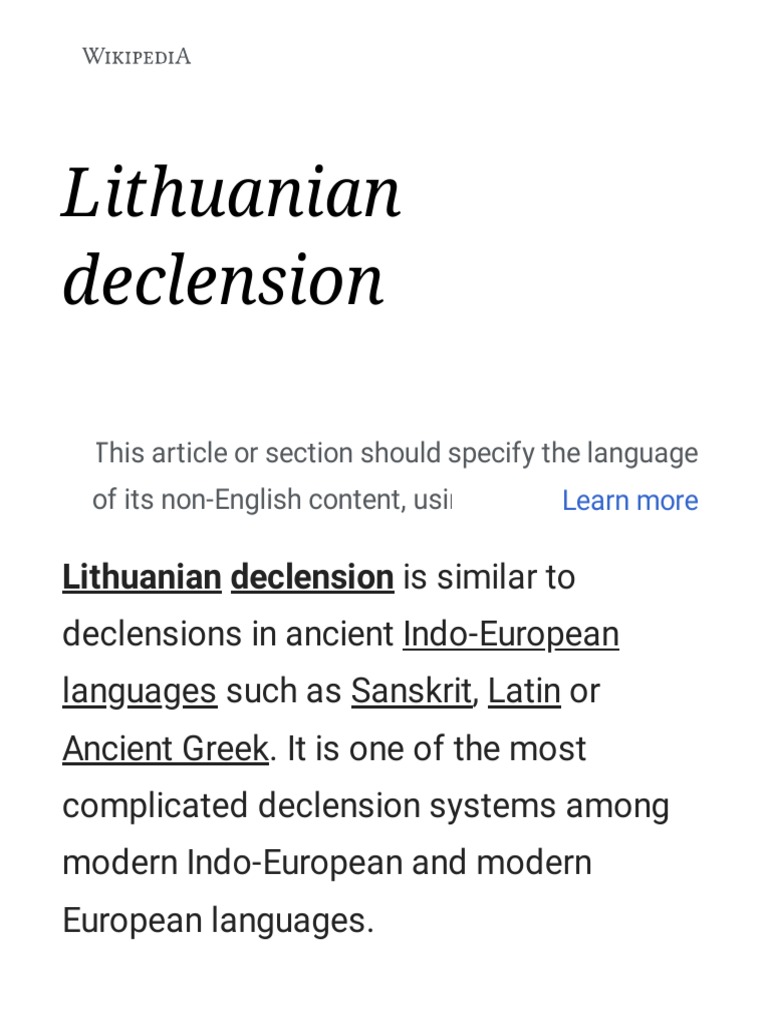 Lithuanian Declension - Wikipedia | PDF