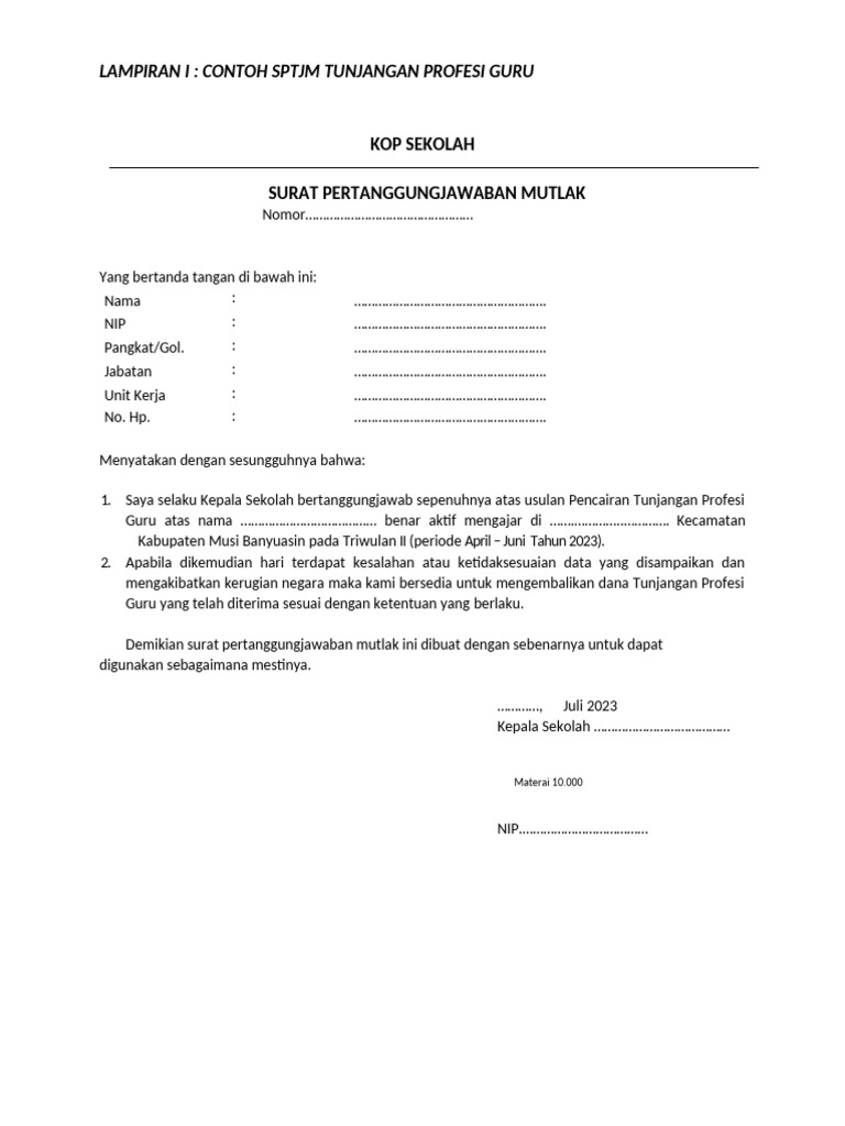 Contoh Sptjm Tunjangan Profesi Pdf