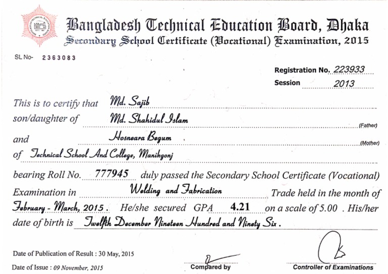 SSC Certificate | PDF