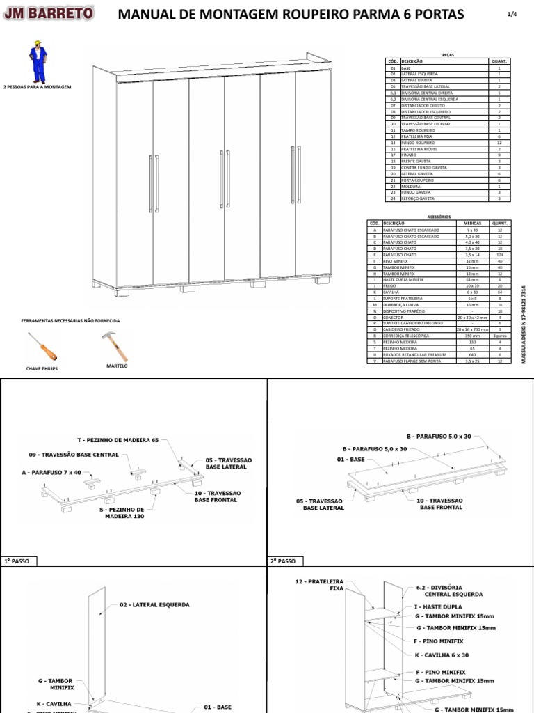Manual de Montagem Roupeiro Parma 06 Portas | PDF