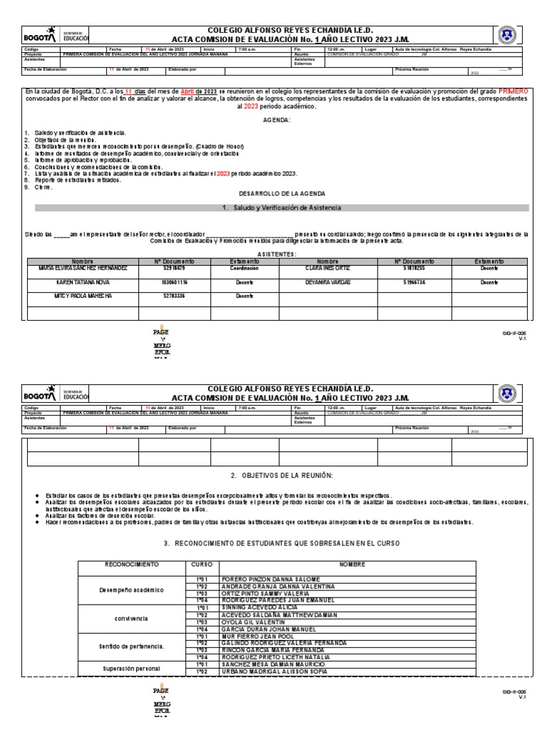 Formato Comisiones 1er Periodo | PDF | Evaluación | Cambio