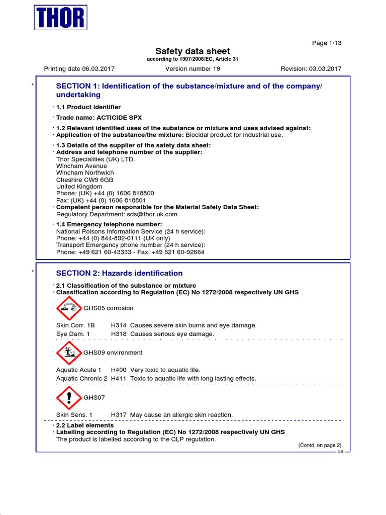 SDS Acticide SPX | PDF | Volatile Organic Compound | Toxicity