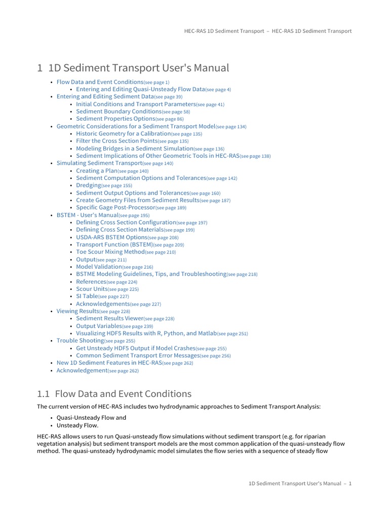 HEC RAS 1D Sediment Transport v4 20230731 - 134213 | PDF