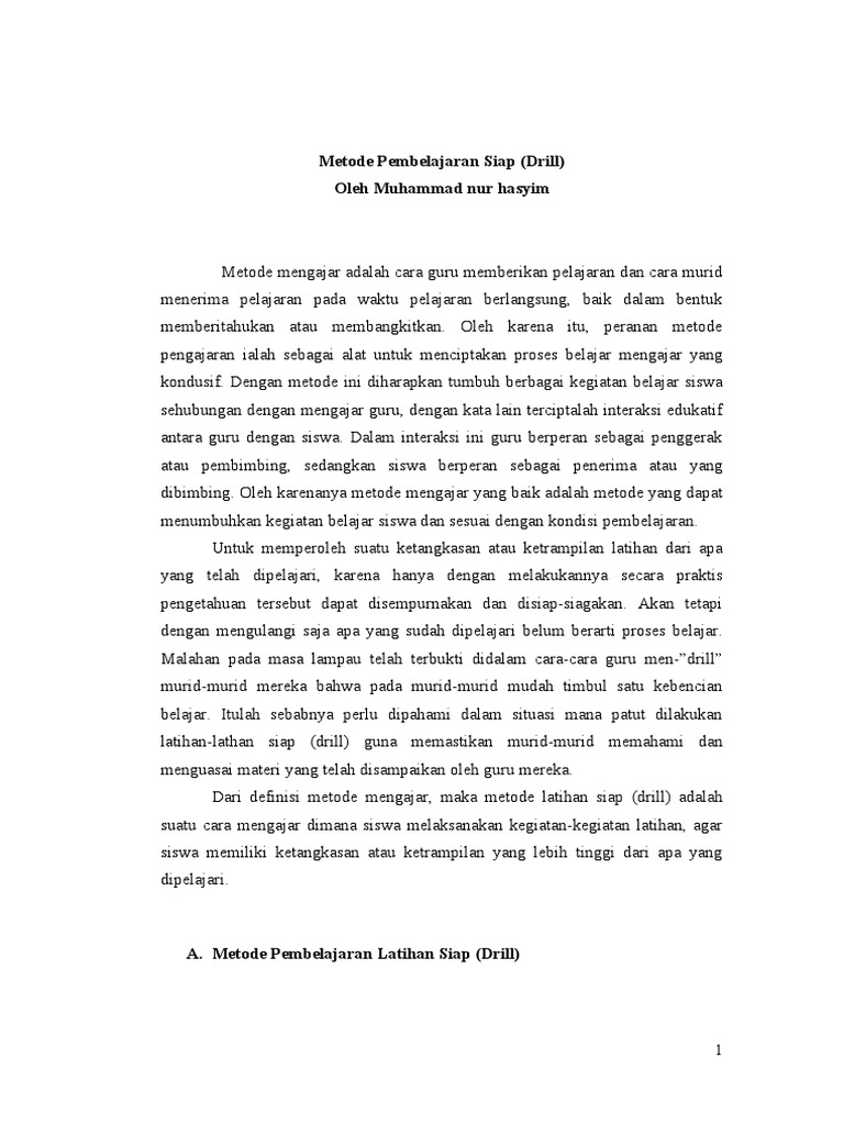 Essay Metode Pembelajaran Latihan Siap | PDF