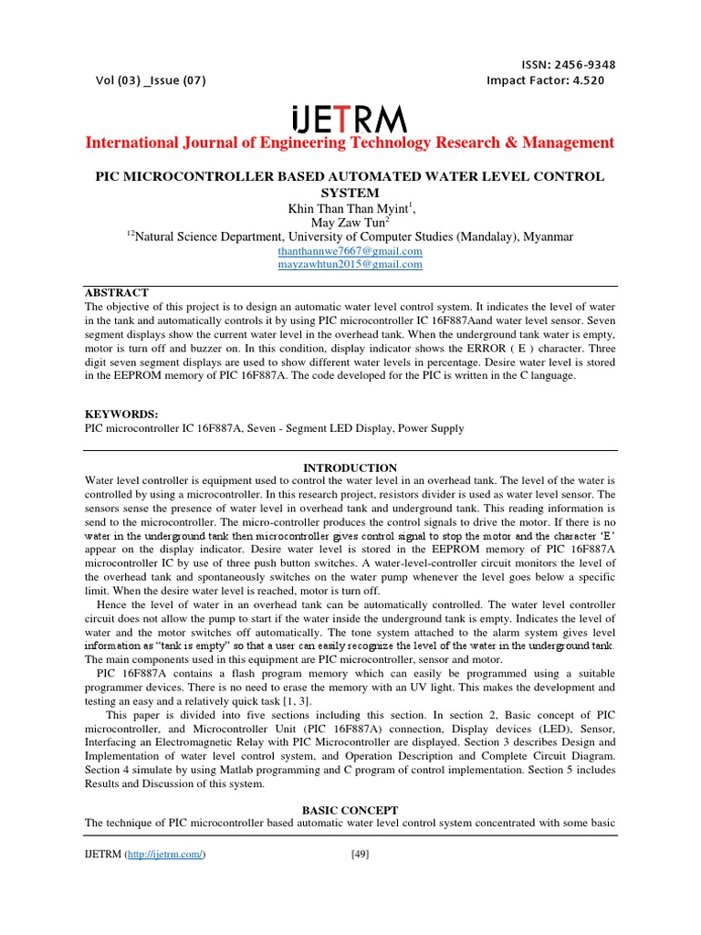 Pic Microcontroller Based Automated Wate | PDF