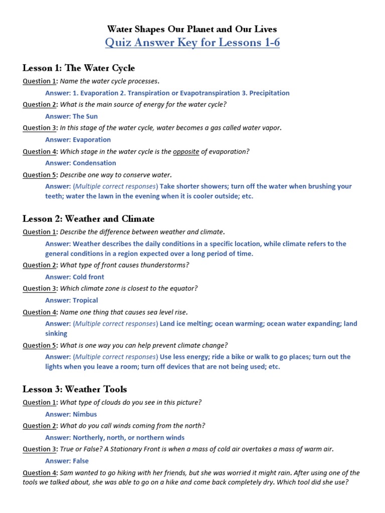 Teacher Answer Key Final | PDF | Water Cycle | Drainage Basin
