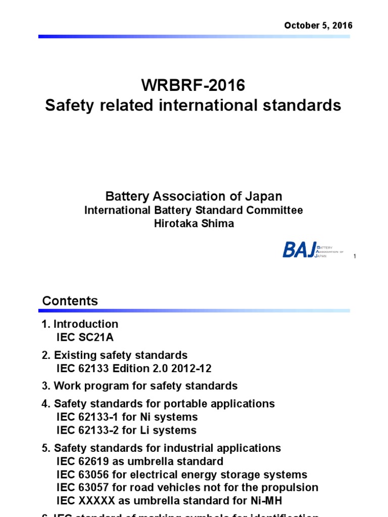 IEC Safety Standards Overview 2016 | PDF | Rechargeable Battery | Chemistry