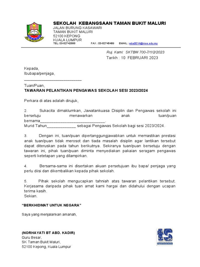 Surat Tawaran Lantikan Pengawas | PDF