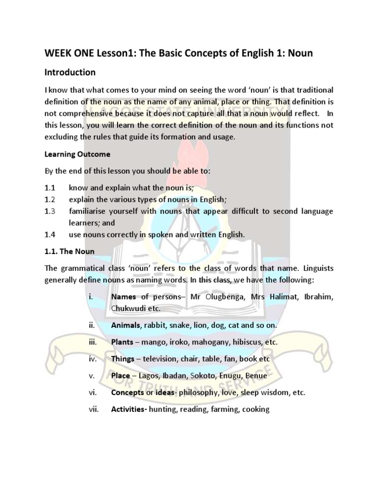 GNS 102 Week 1 Lesson 1-1 | PDF | Noun | Plural