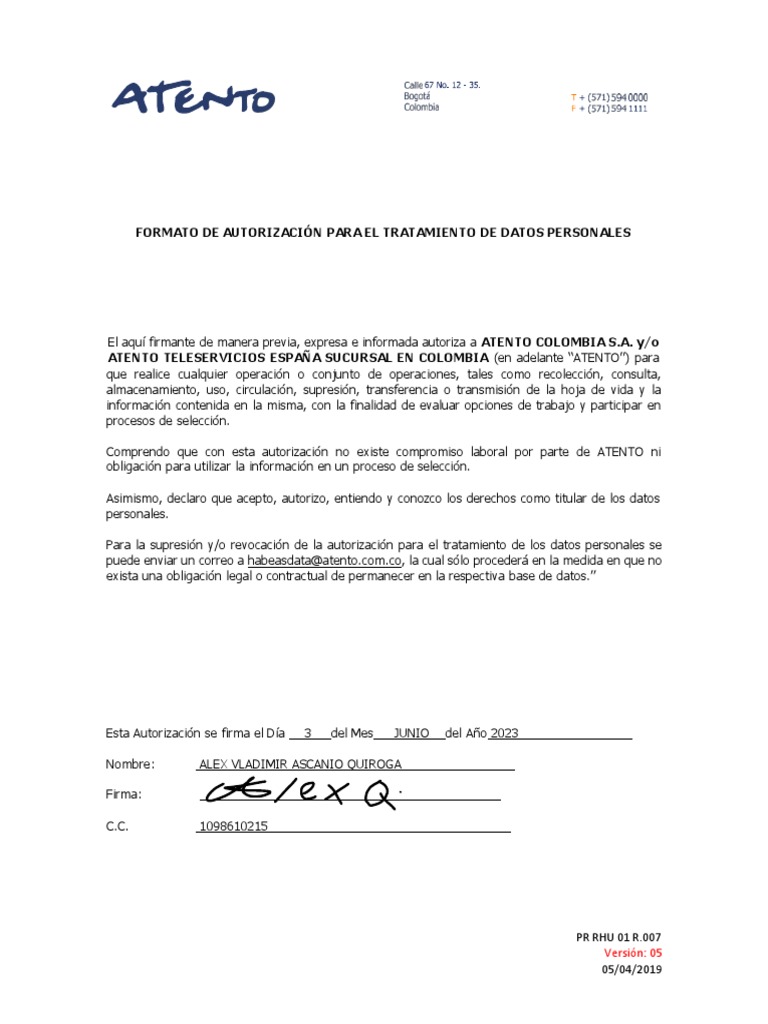 Formato de Autorizacion Habeas Data | PDF