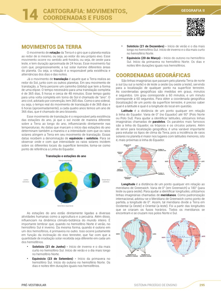 Geografia - Movimentos Terrestres, Fuso Horário, Coordenadas Geográficas | PDF | Terra | Horário ...