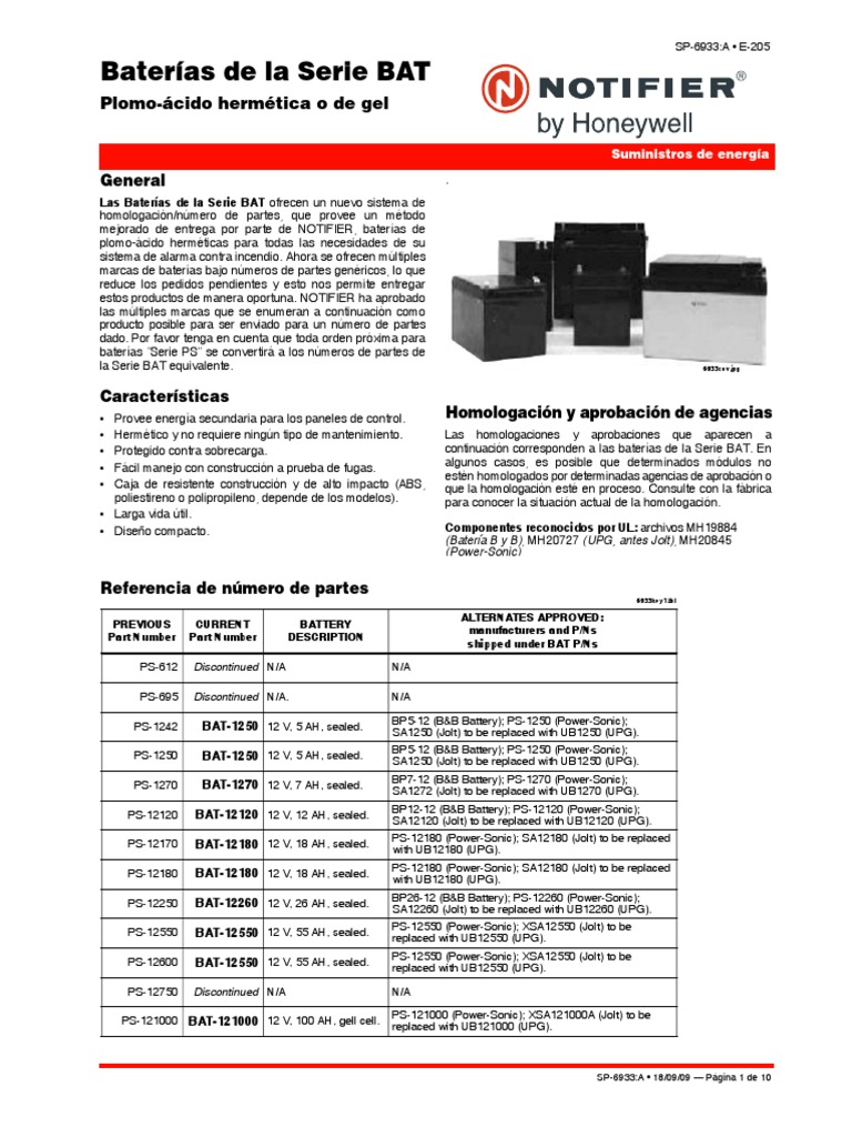 Baterias de La Serie Bat Notifier | PDF | Ingenieria Eléctrica ...