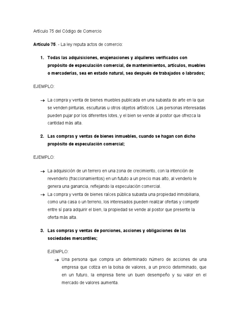 Artículo 75 Del Código de Comercio | PDF