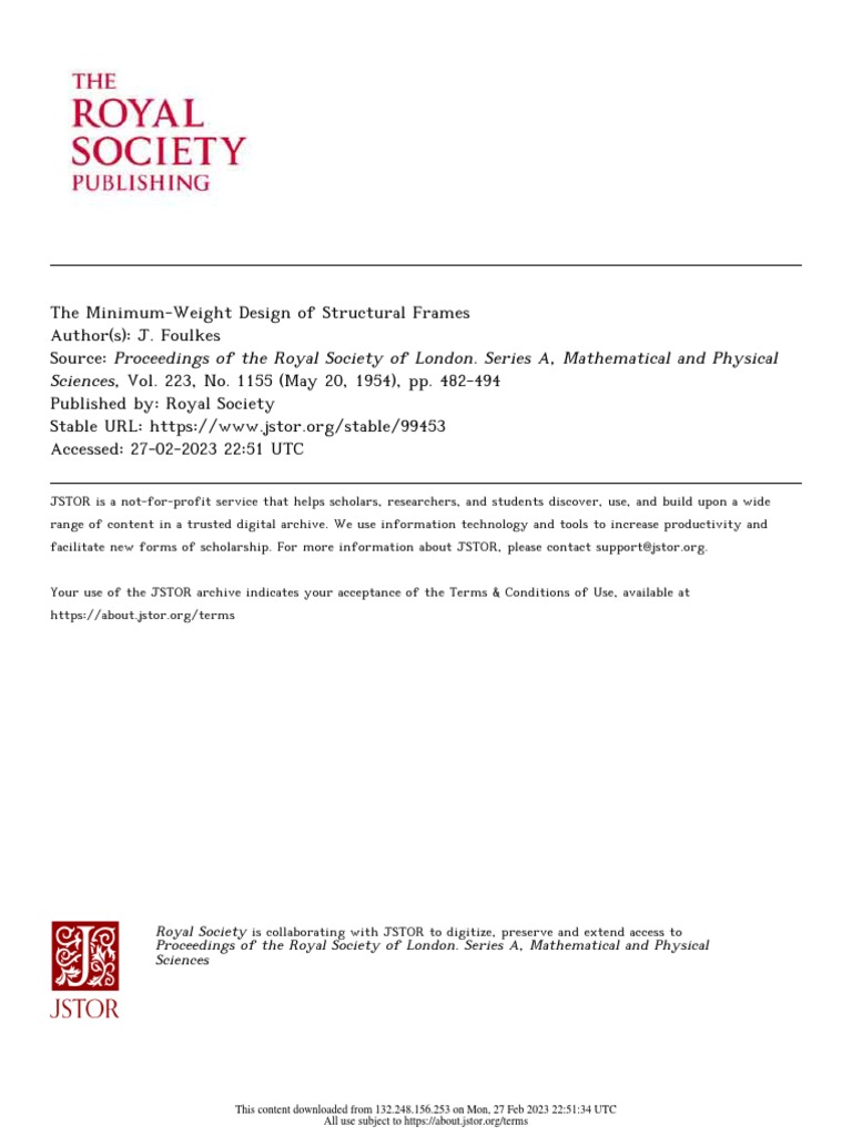 Minimim Weight Design of Structural Frames | PDF