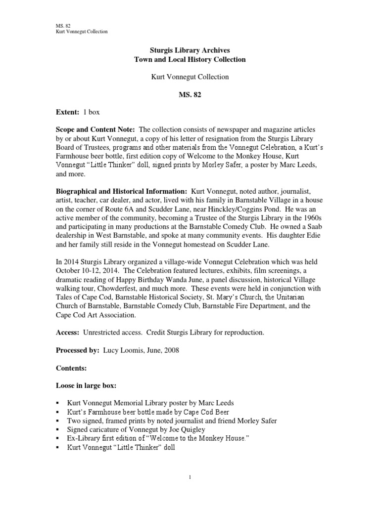 KV Collection Held in Sturgis Library Archives | PDF | Kurt Vonnegut ...