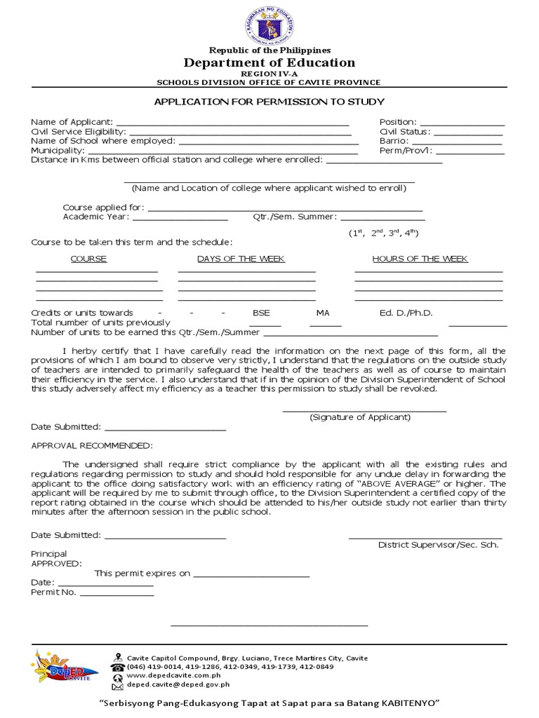 Permit To Study Form | PDF