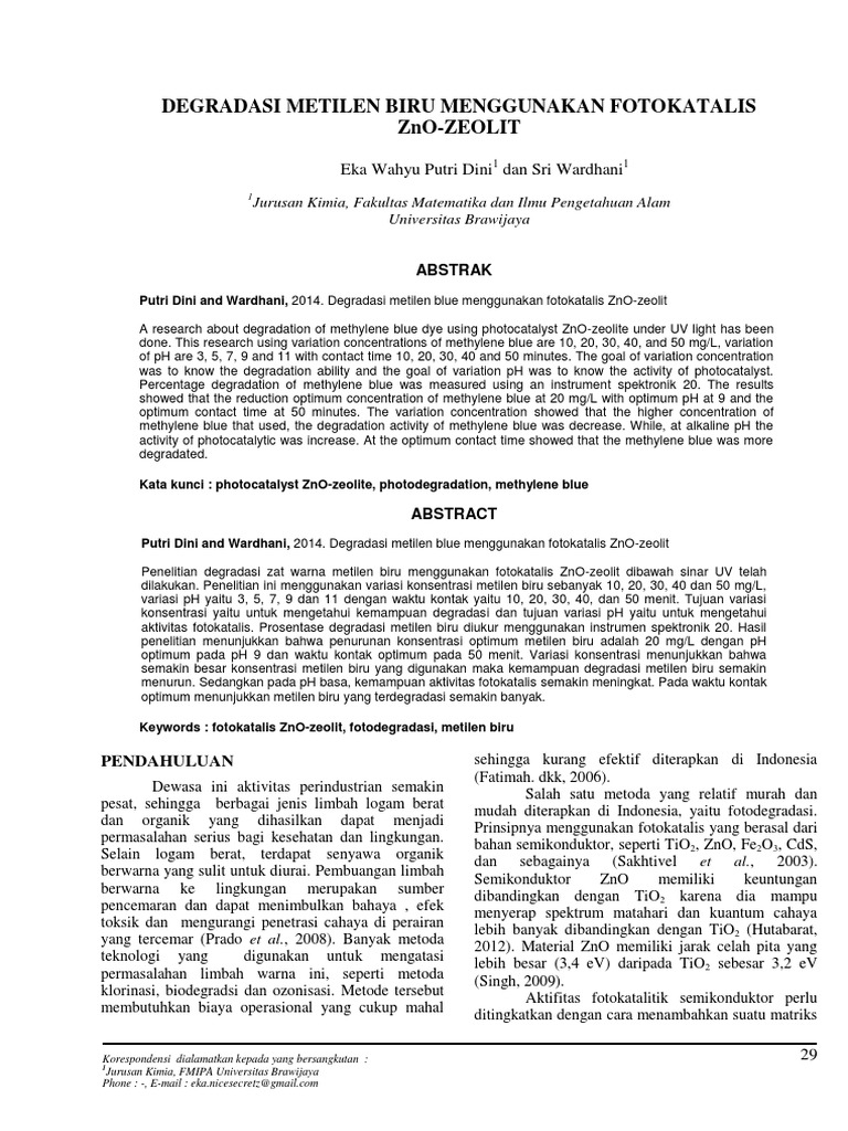 Degradasi Metilen Biru dengan Fotokatalis ZnO-Zeolit | PDF