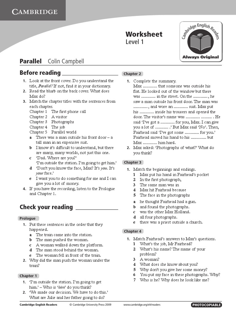 Cambridge English Readers Level1 Beginner Parallel Worksheet | PDF