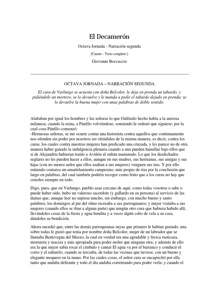 Cuento El Decameron, Completos | PDF | Amor | El decameron