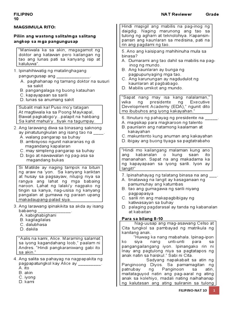 Filipino NAT G10 | PDF