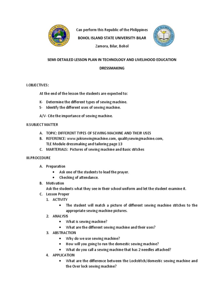 Lesson Plan | PDF | Sewing Machine | Sewing